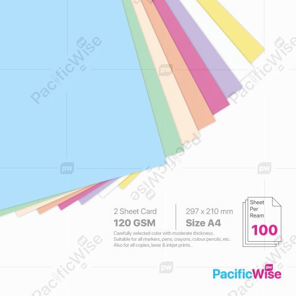 A4 2 Sheet Card 120 GSM Light Colour (100'S)