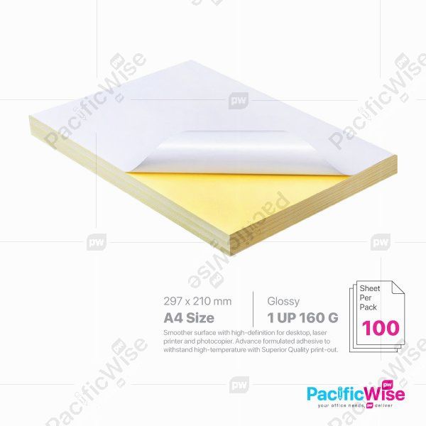 A4 Glossy Sticker Label 1 Up 210mm x 297mm (100'S)