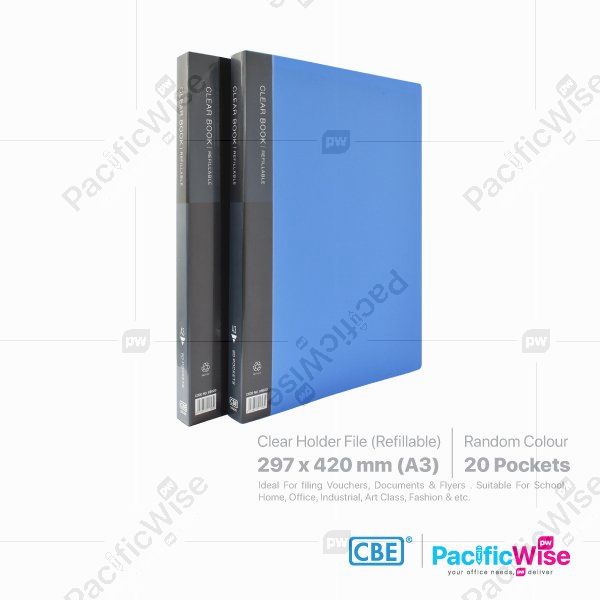 CBE Clear Holder for A3 Papers 4O Ring Files PP (Refillable)