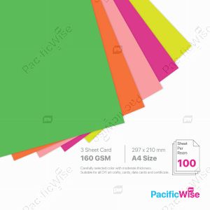 A4 3 Sheet Card 160 GSM Fluorecent Colour (100'S)